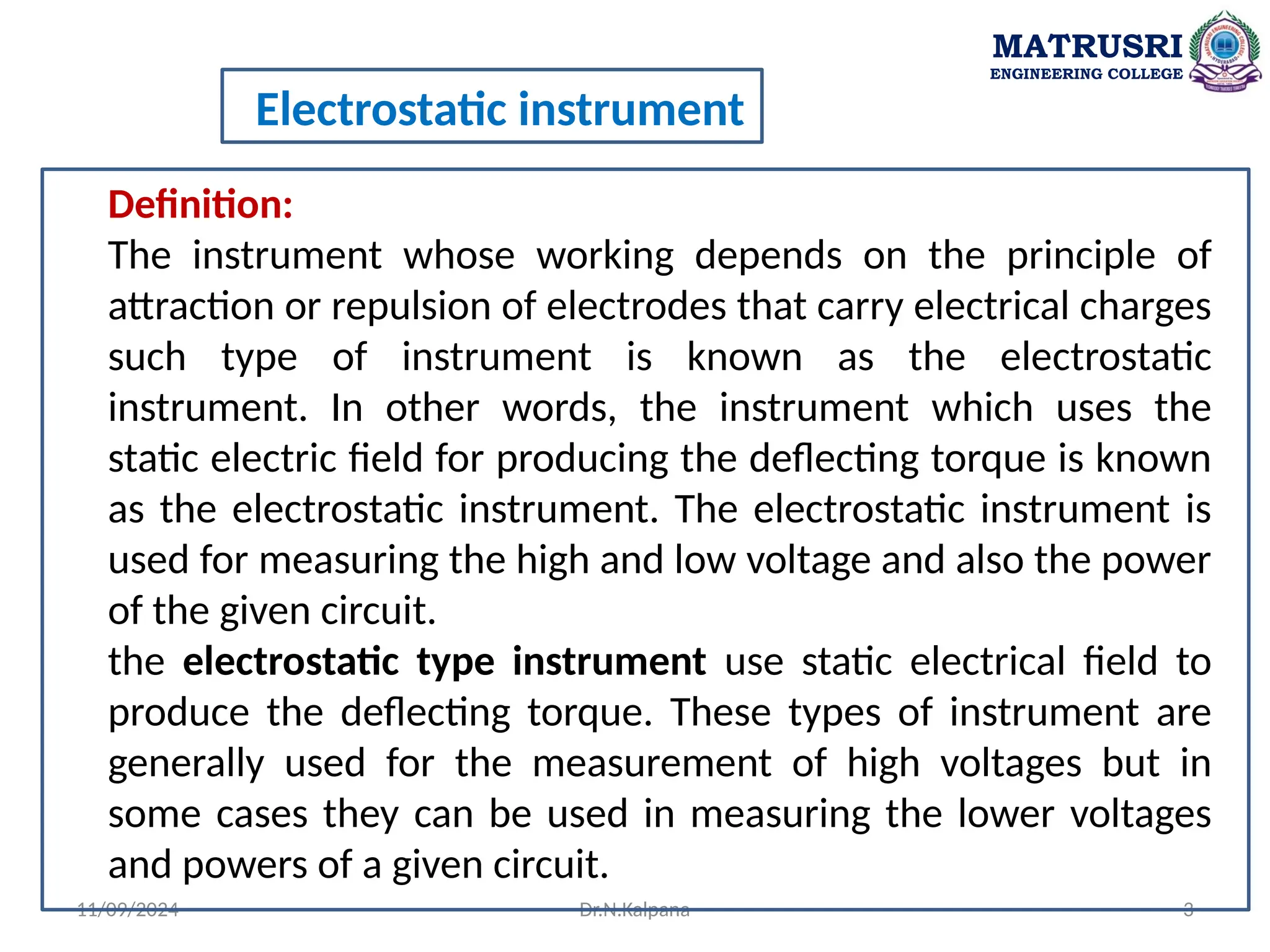 EMI UNIT1.2 Electrostatic instruments Module | PPTX