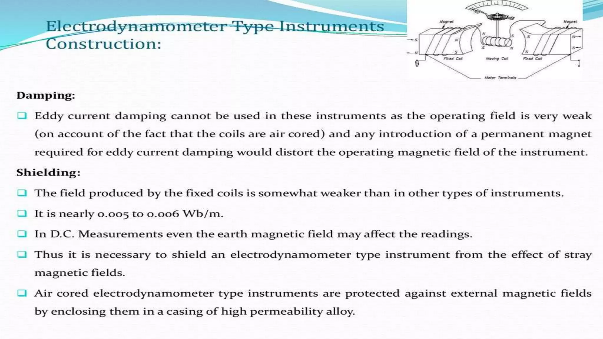 WATTMETER CONSTRUCTION AND TORQUE EQAUTION | PPTX
