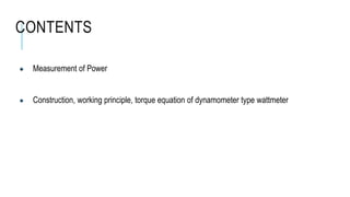 WATTMETER CONSTRUCTION AND TORQUE EQAUTION | PPTX