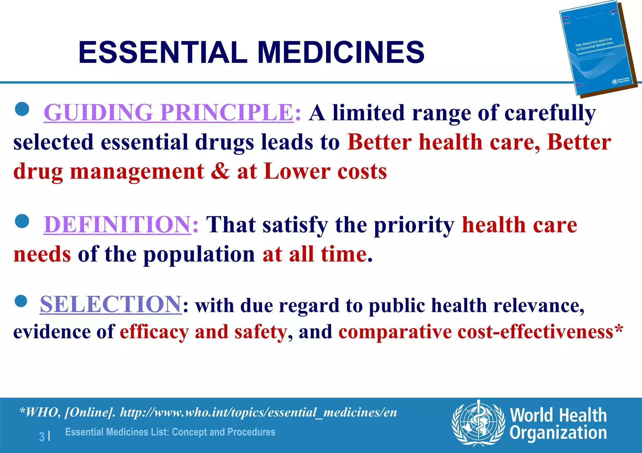 WHO Essential Medicine List, India's National List of Essential Med ...