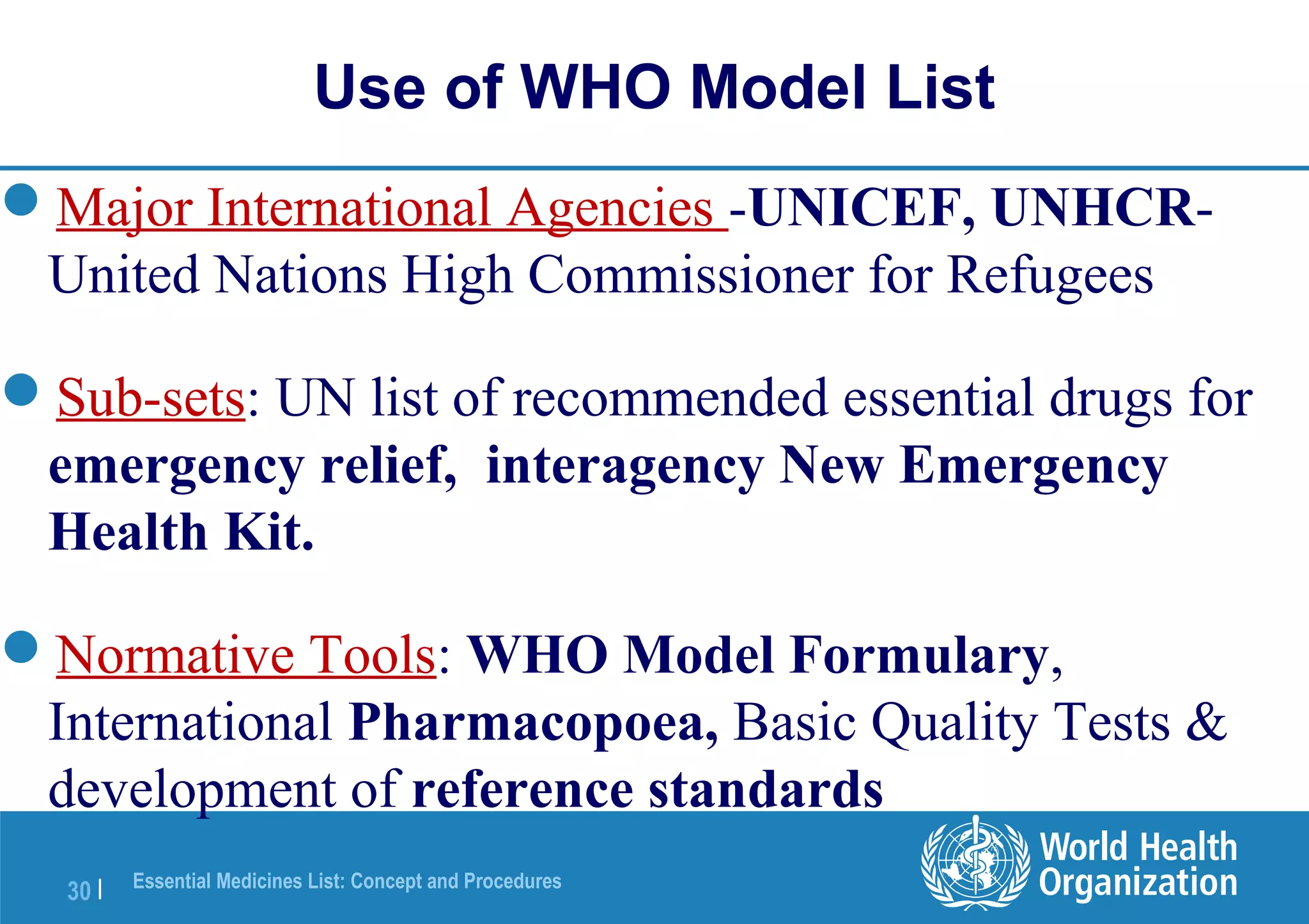 WHO Essential Medicine List, India's National List of Essential Med ...
