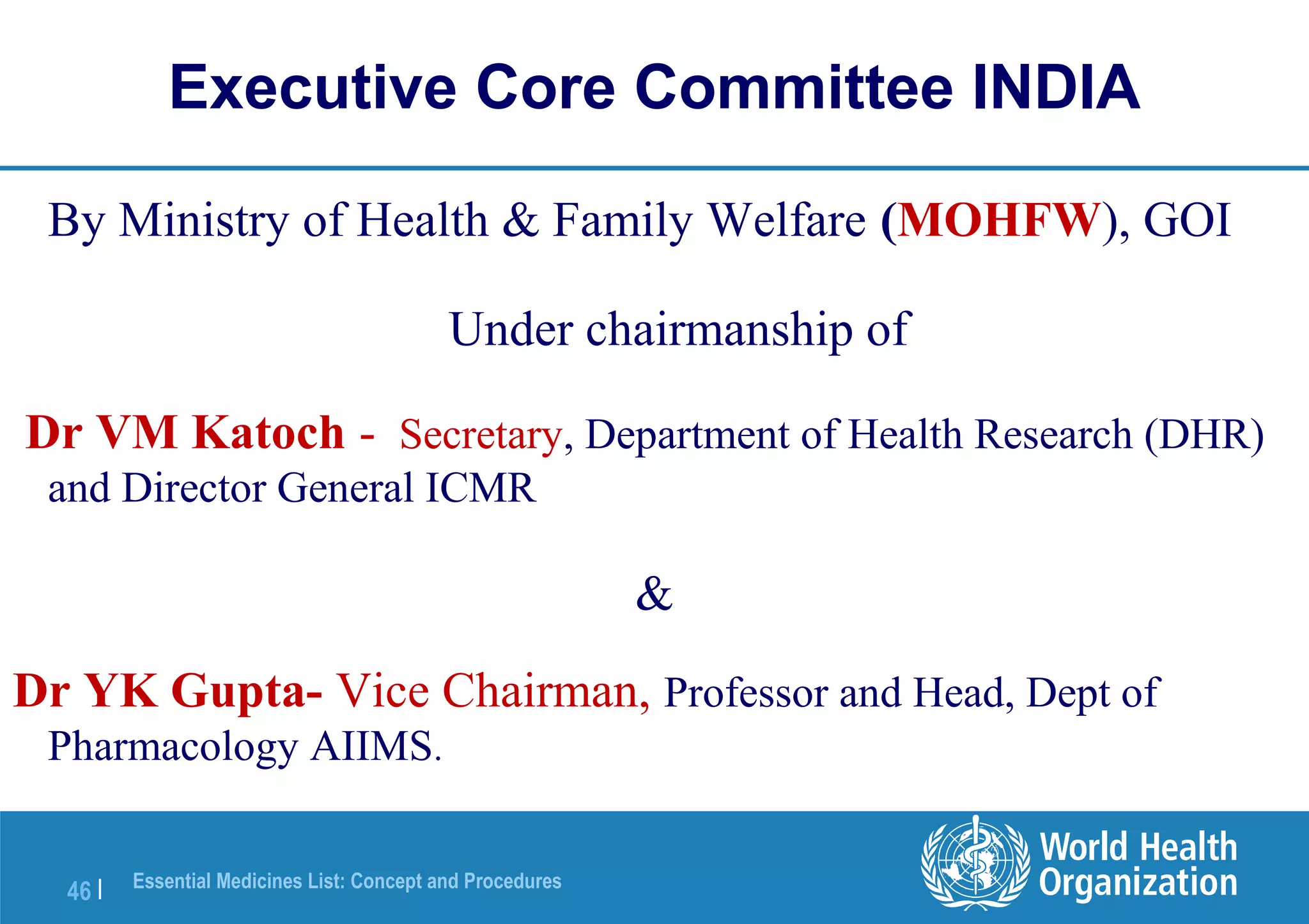 WHO Essential Medicine List, India's National List of Essential Med ...