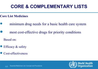 WHO Essential Medicine List, India's National List of Essential Med ...