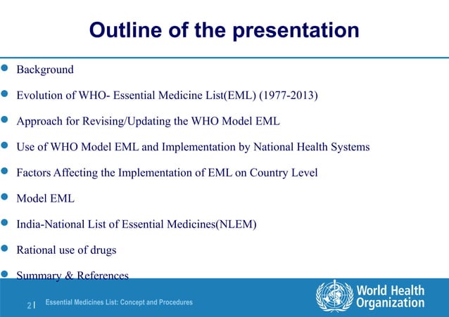 WHO Essential Medicine List, India's National List of Essential Med ...
