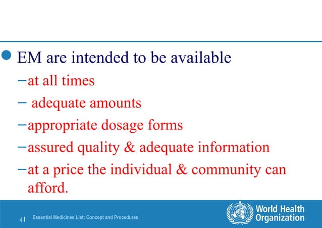 WHO Essential Medicine List, India's National List of Essential Med ...