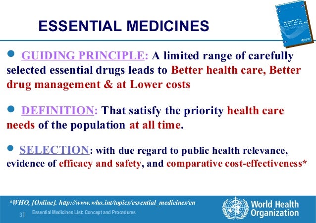 WHO Essential Medicine List, India's National List of Essential Med