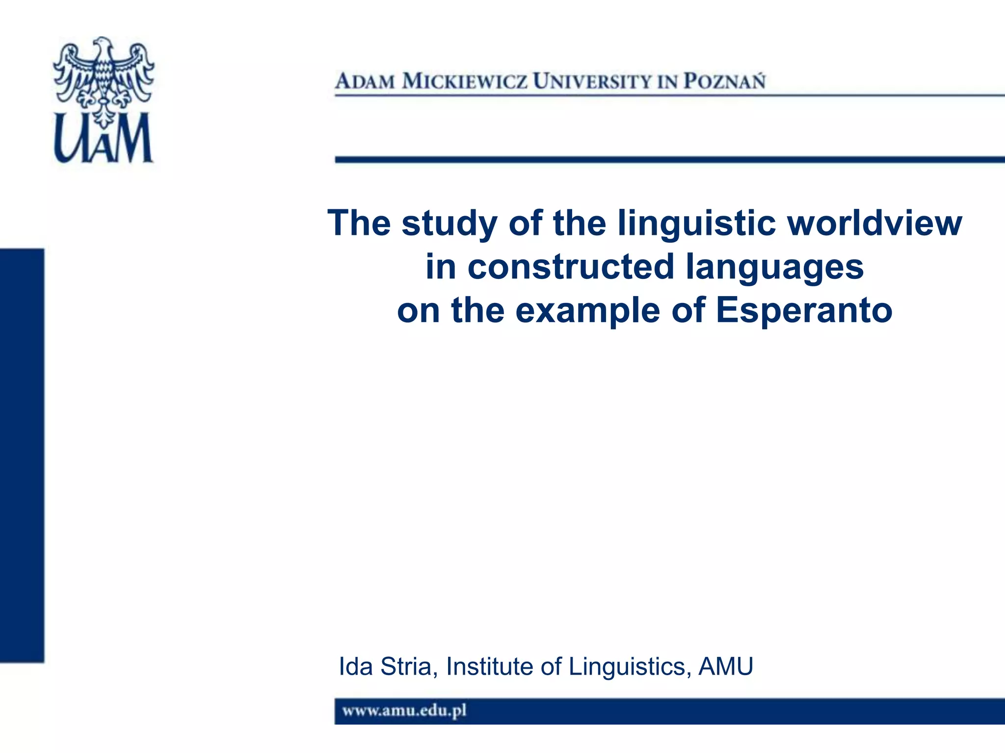 The study of the linguistic worldview in constructed languages on the ...