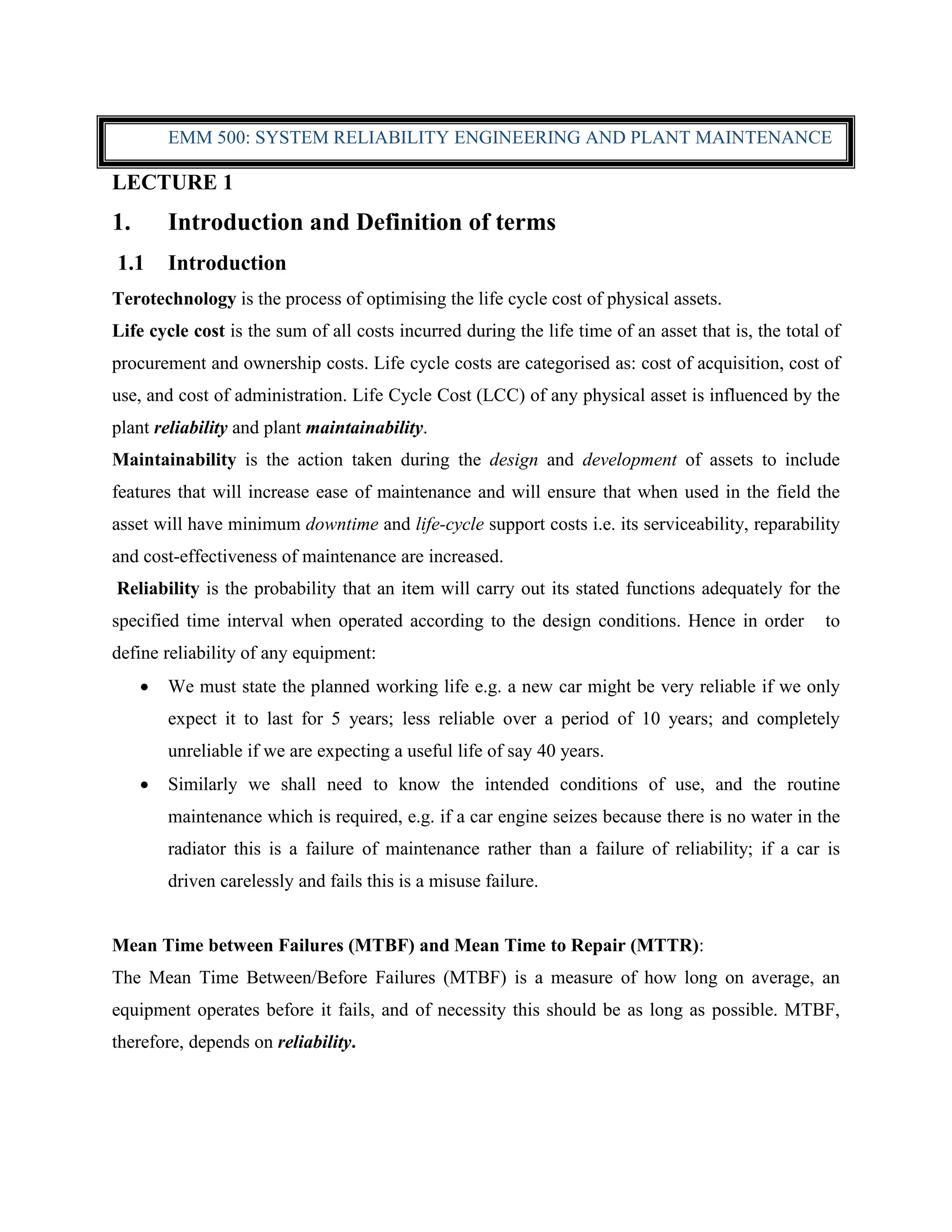 System Reliability Engineering And Plant Maintenance | PDF