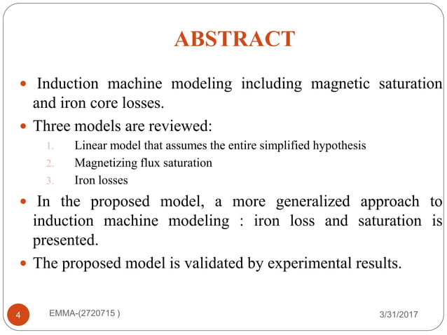 Induction Machine Modeling With Saturation And Series Iron Losses Resistance Ppt
