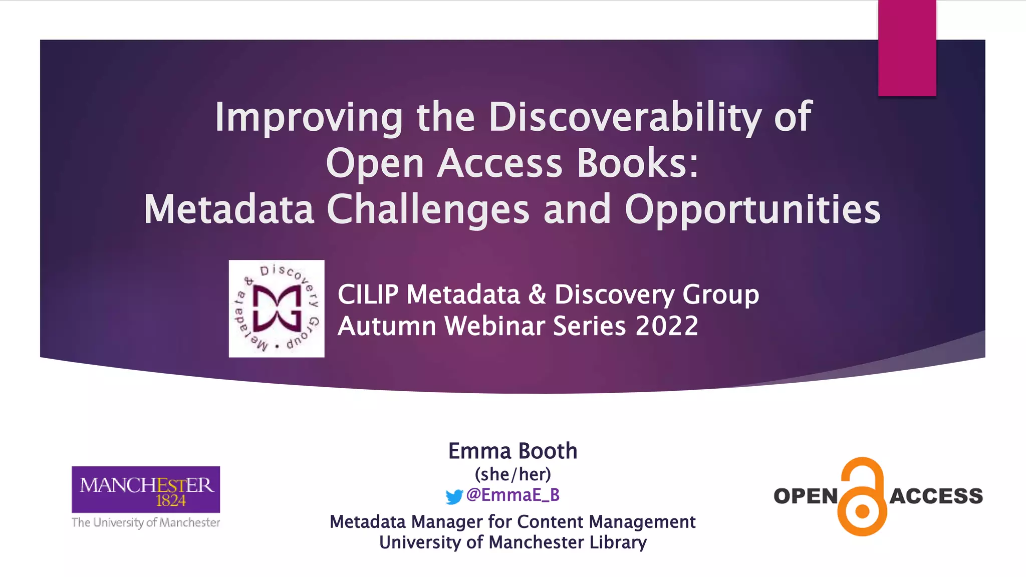 Improving the discoverability of Open Access books : metadata challenges and opportunities | PPT