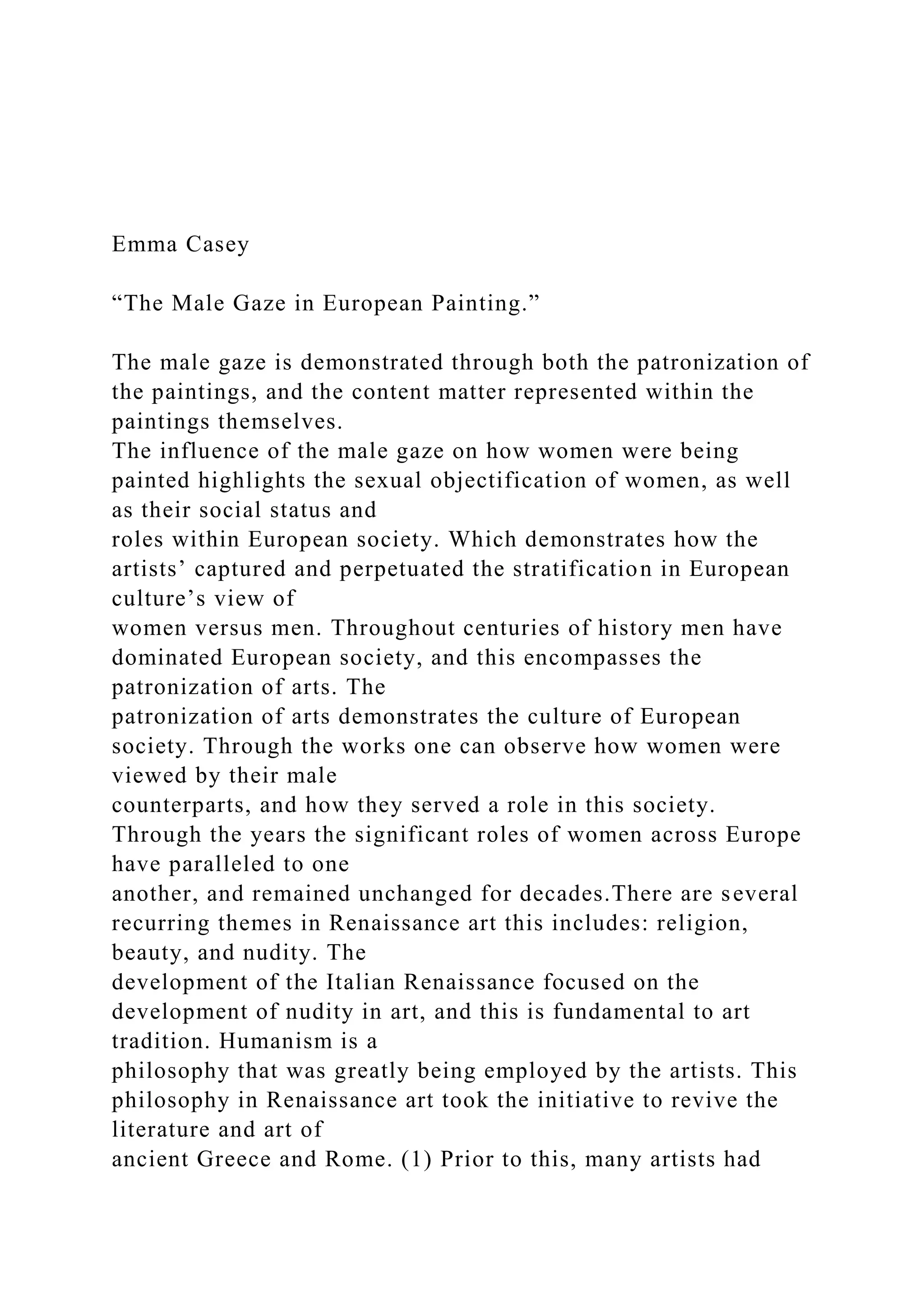 Emma Casey The Male Gaze in European Painting.” The .docx