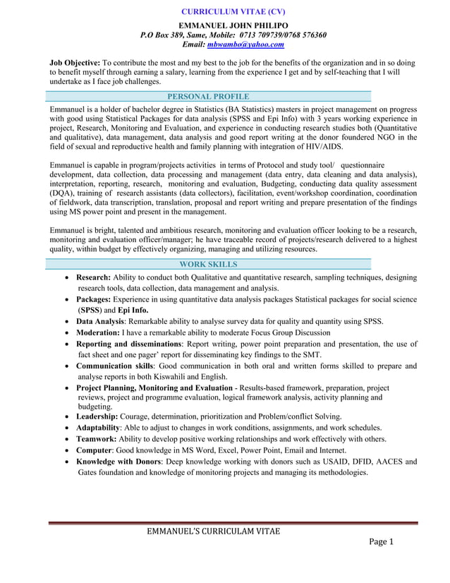 Emmanuel cv | PDF | Undergraduate Education | College Education