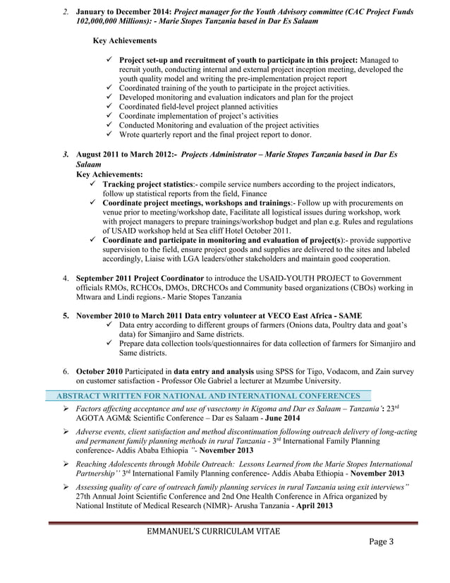 Emmanuel cv | PDF | Undergraduate Education | College Education