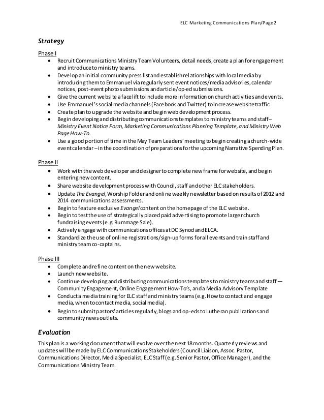 Emmanuel Lutheran Church Marketing Communications Plan 2015-16