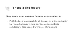 Finding Site Reports in Archaeology | PPT