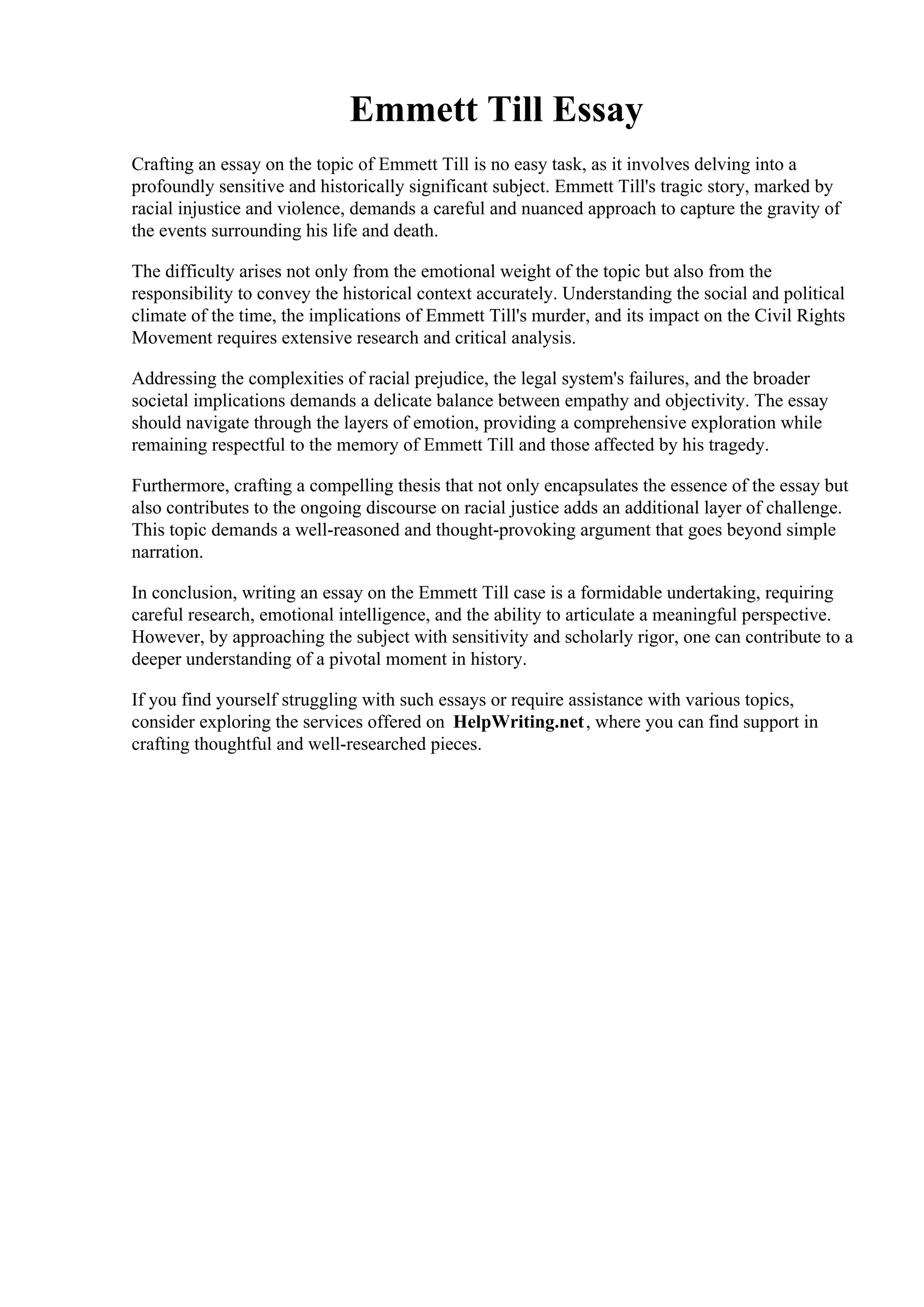 Emmett Till Essay. Emmett till and the civil rights movement essay | PDF