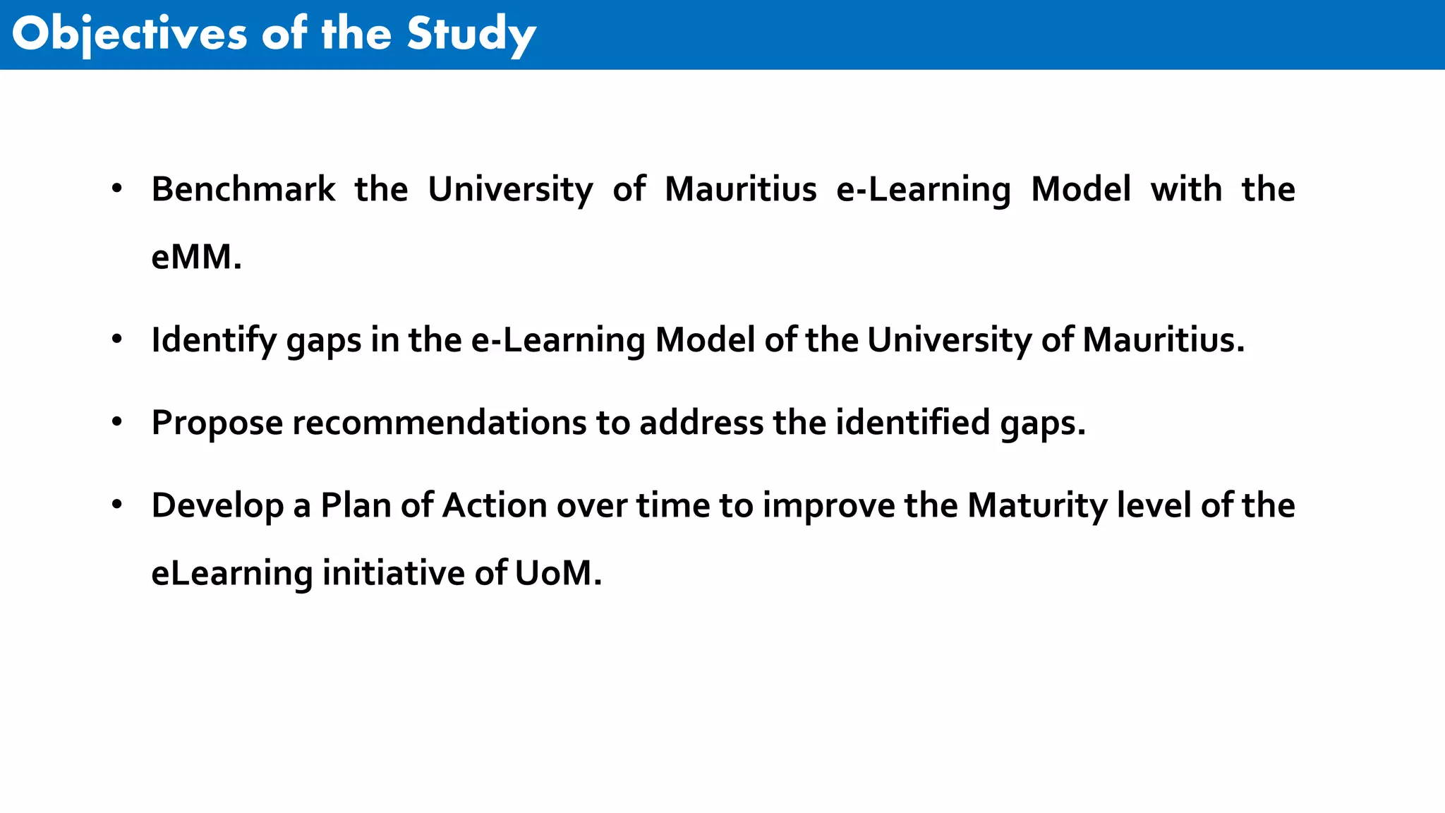 eLearning Maturity Assessment of the University of Mauritius | PPTX