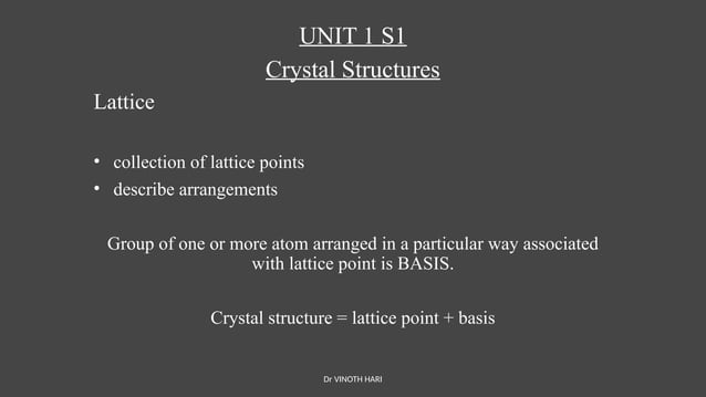 Crystal Structures and their types, parameters | PPT