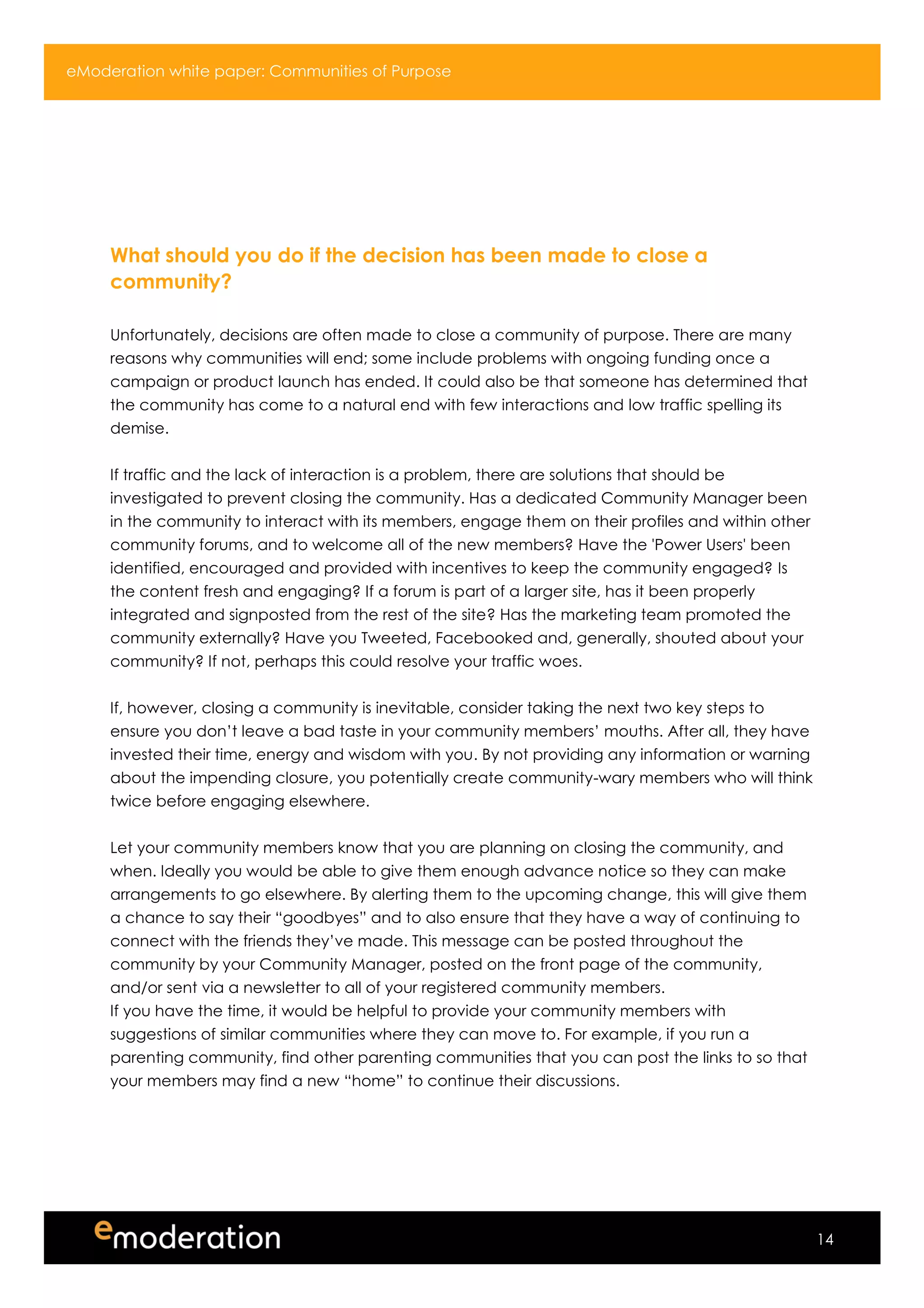 eModeration white paper: Moderating and Managing Communities of Purpose ...