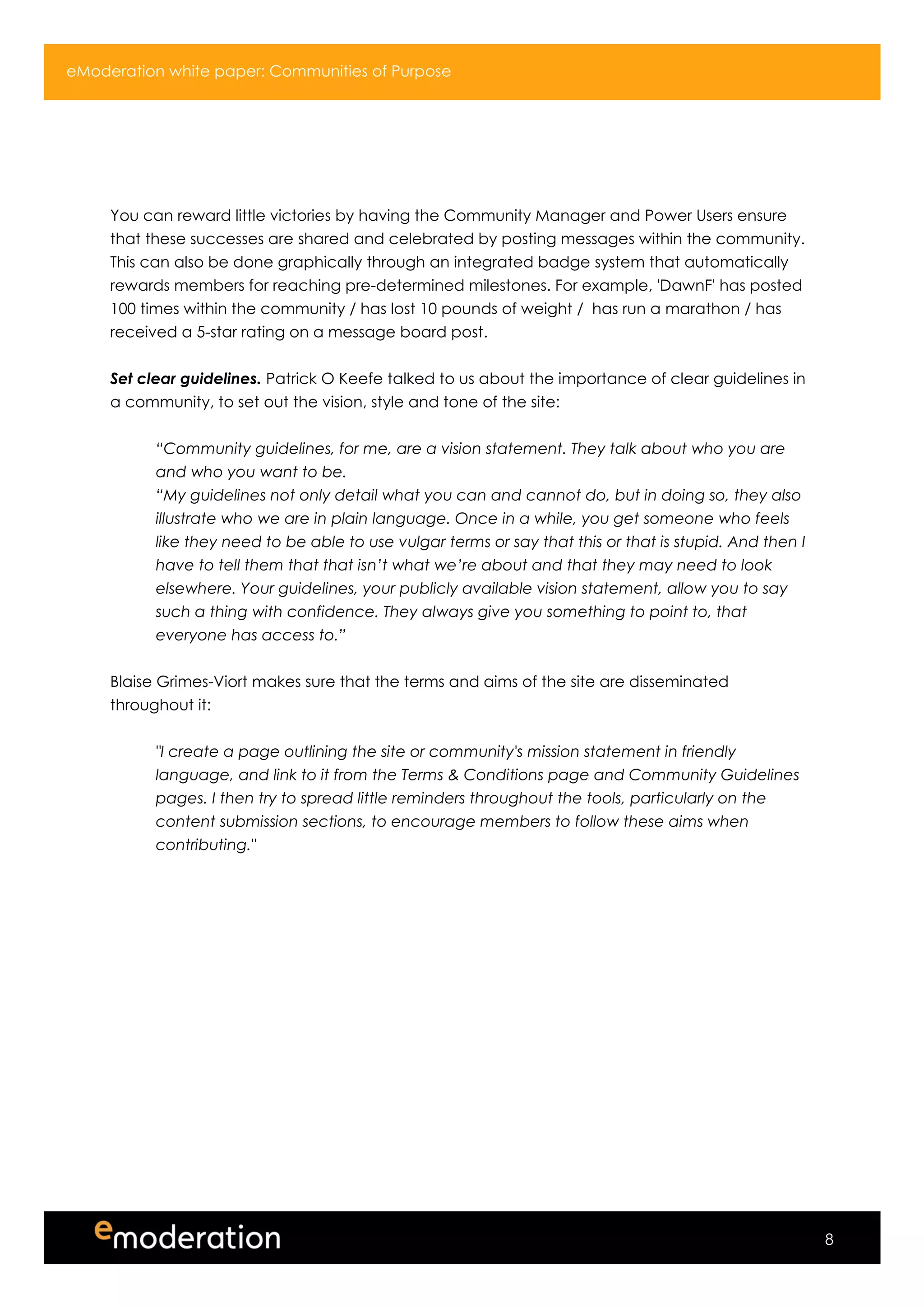 eModeration white paper: Moderating and Managing Communities of Purpose ...