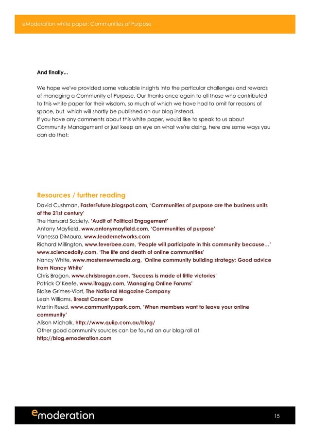 eModeration white paper: Moderating and Managing Communities of Purpose ...