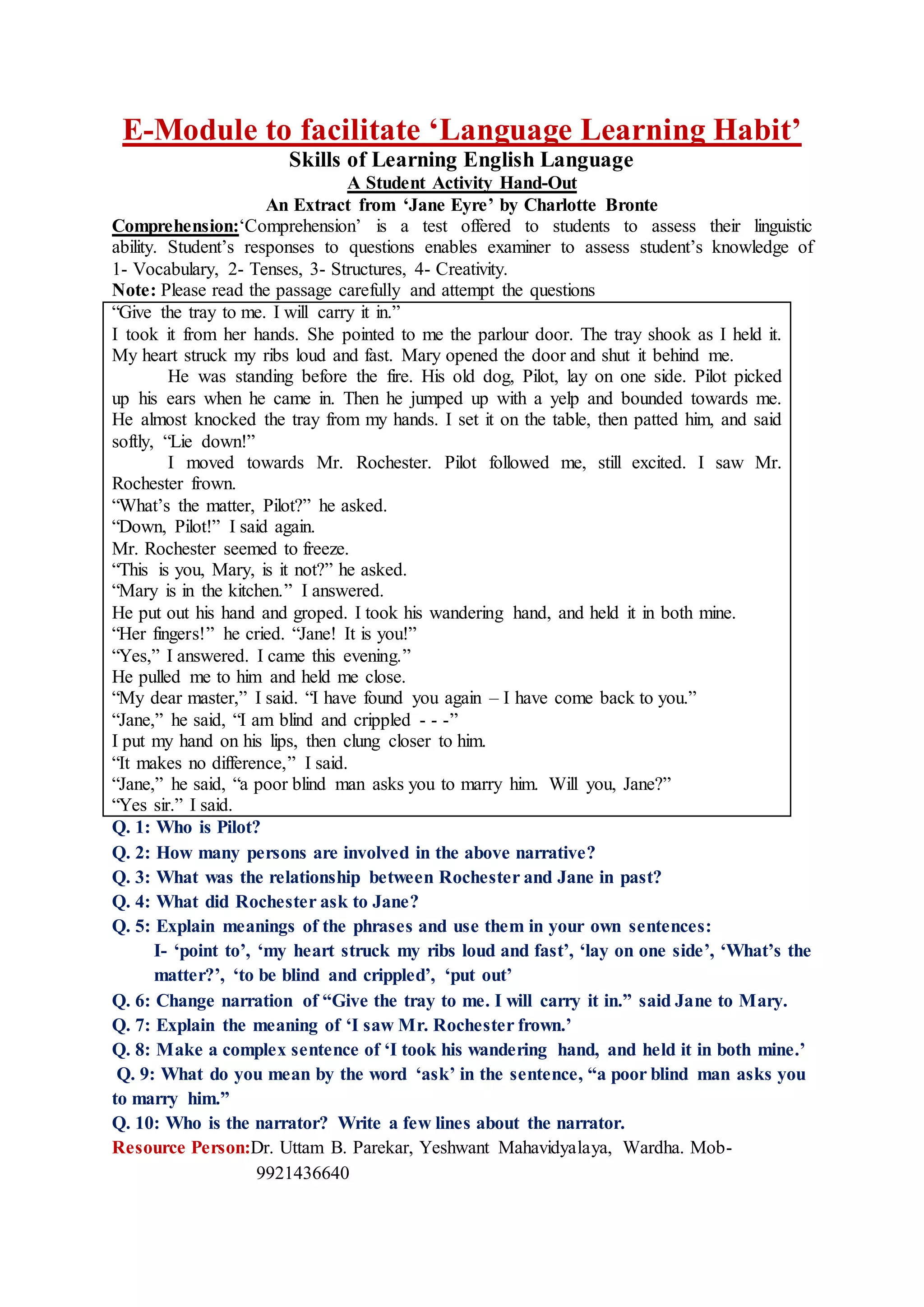 E modules on teaching 'vocabulary', 'comprehension' | DOCX