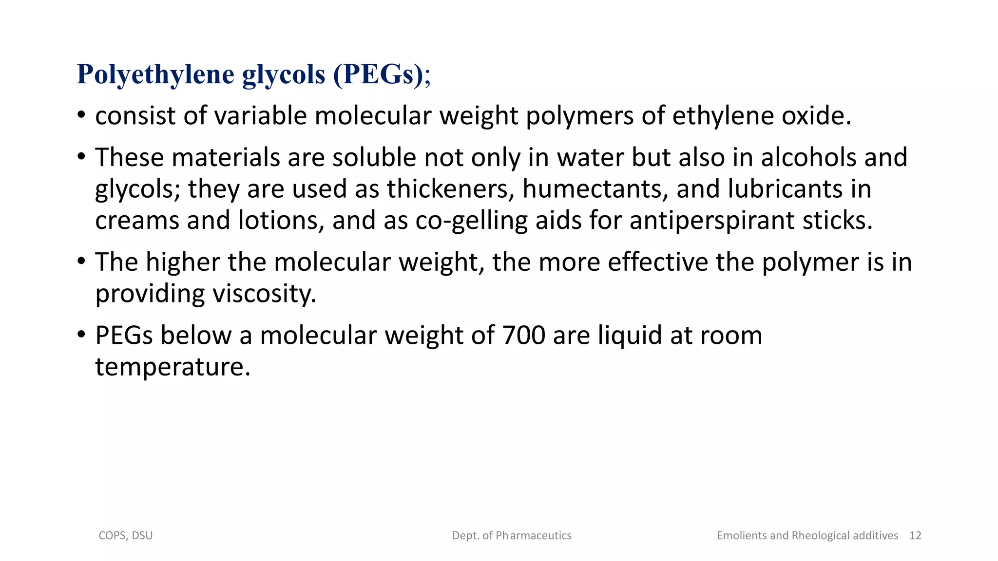 Emollients rheological additives classification and application | PPTX