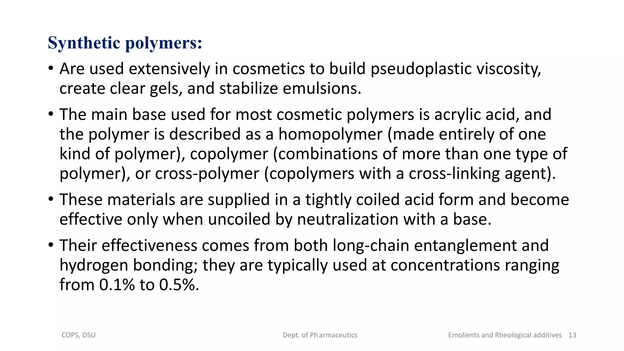 Emollients rheological additives classification and application | PPTX