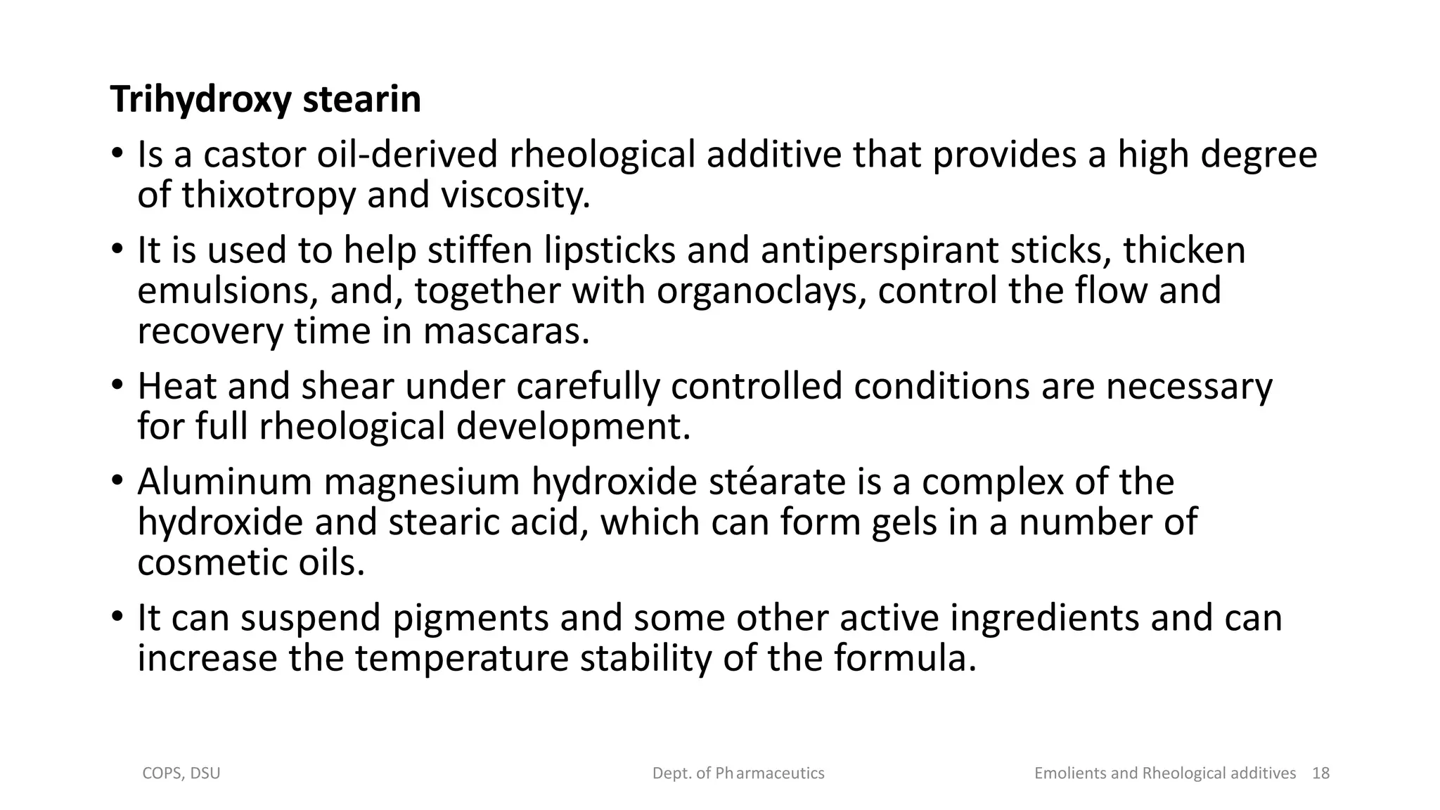 Emollients rheological additives classification and application | PPTX