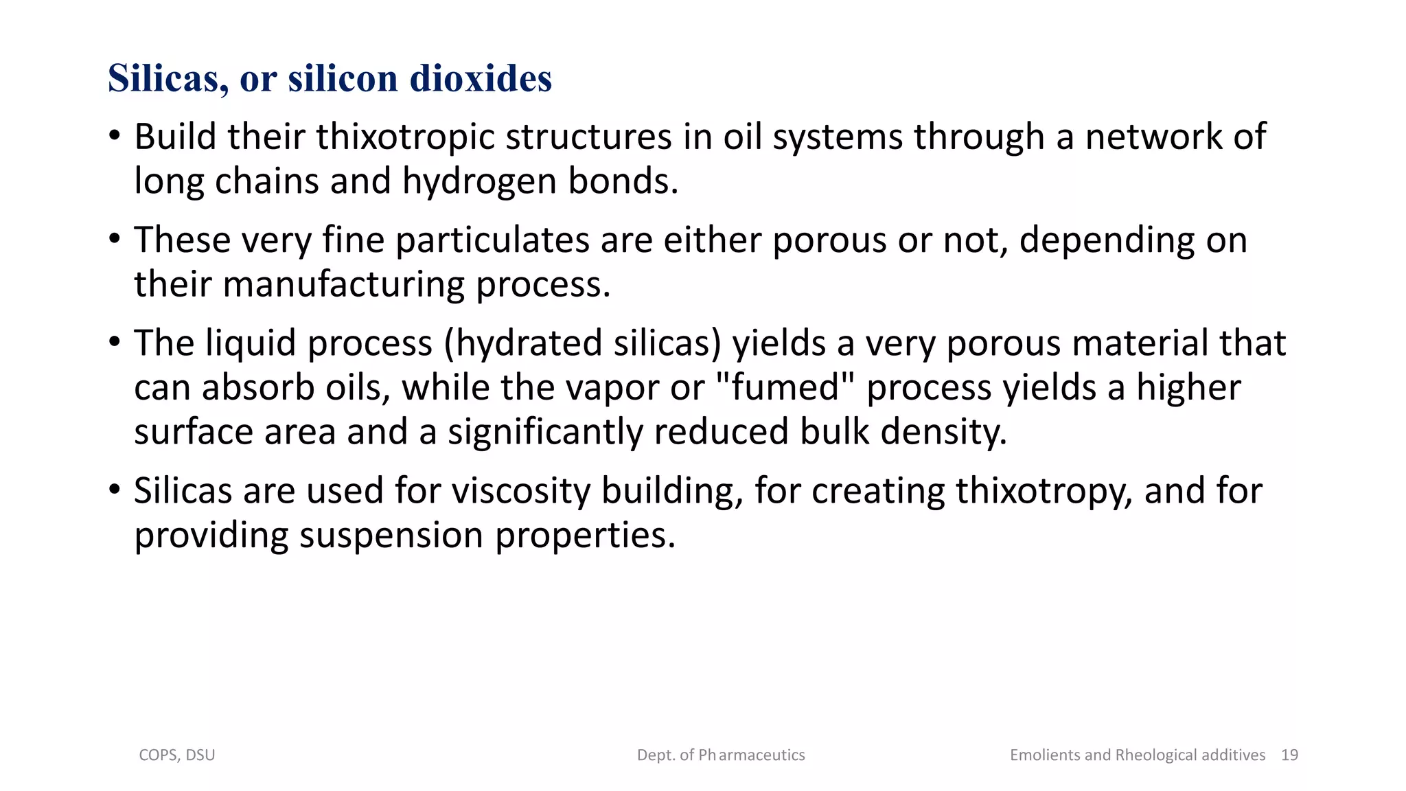 Emollients rheological additives classification and application | PPTX