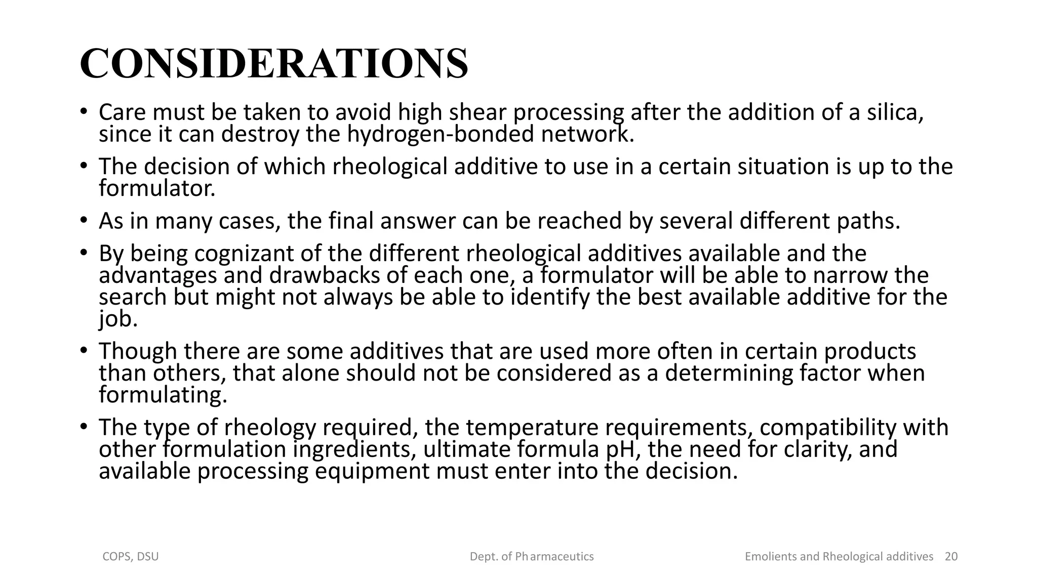 Emollients rheological additives classification and application | PPTX