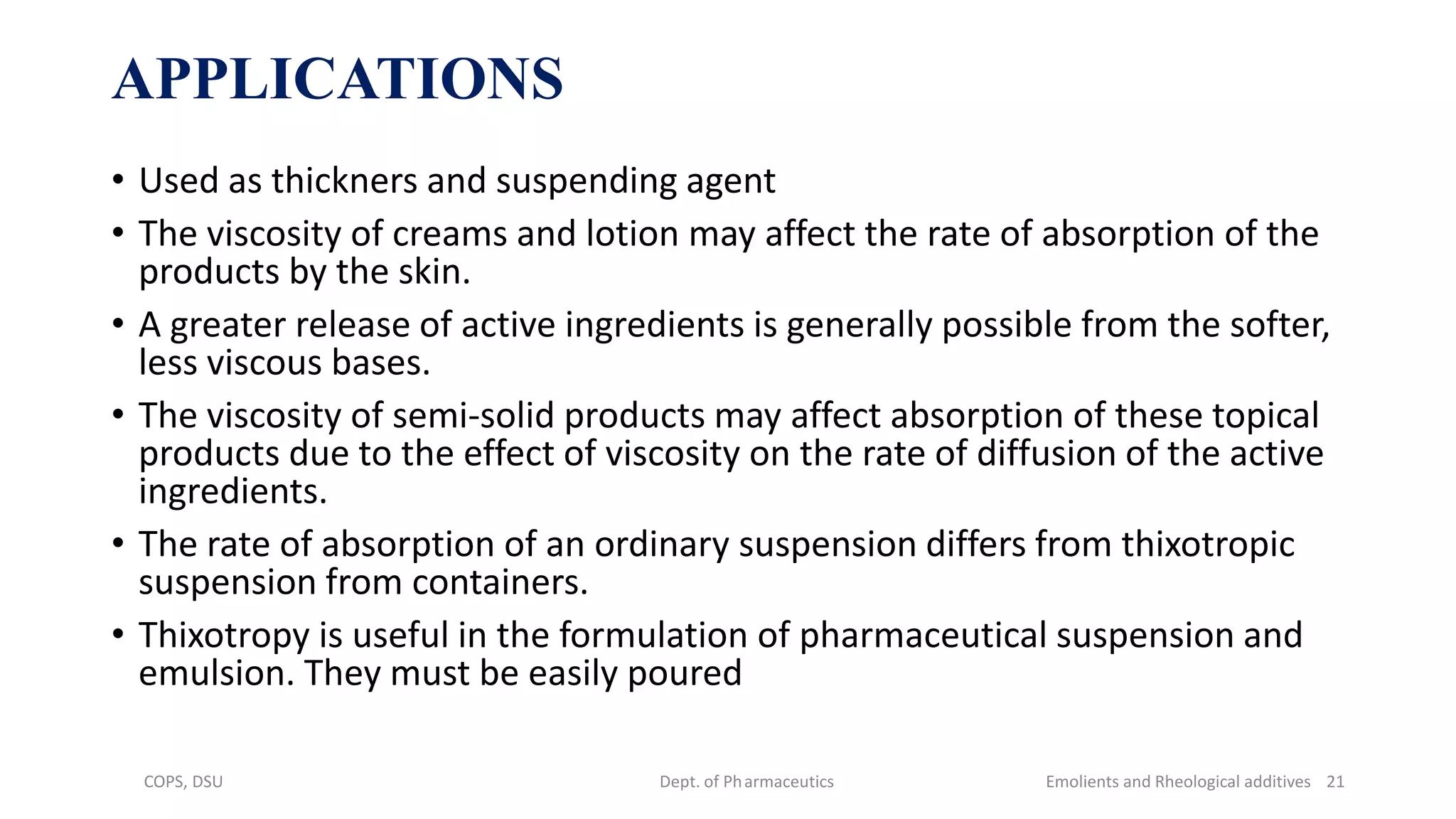 Emollients rheological additives classification and application | PPTX