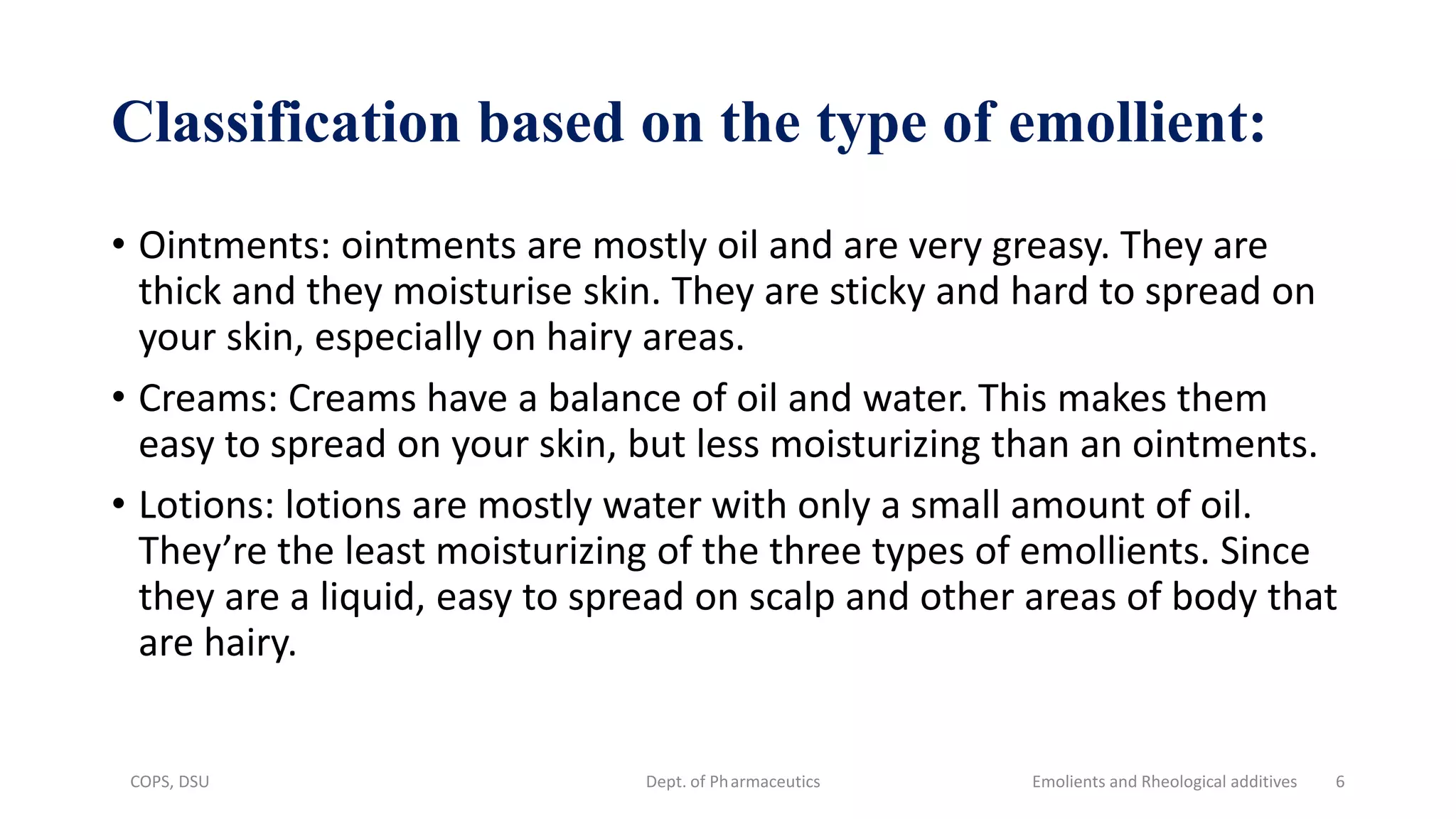Emollients rheological additives classification and application | PPTX