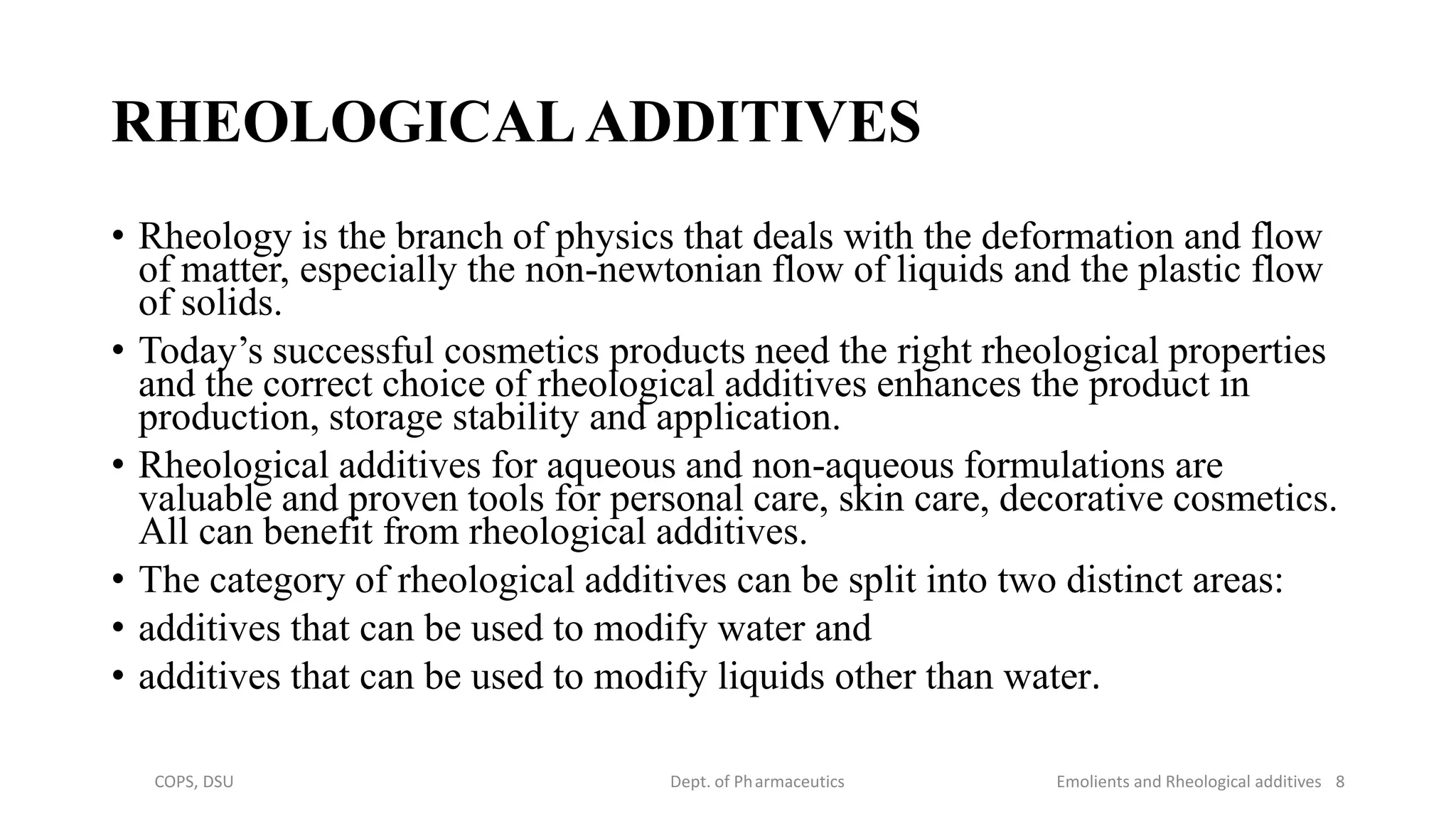 Emollients rheological additives classification and application | PPTX