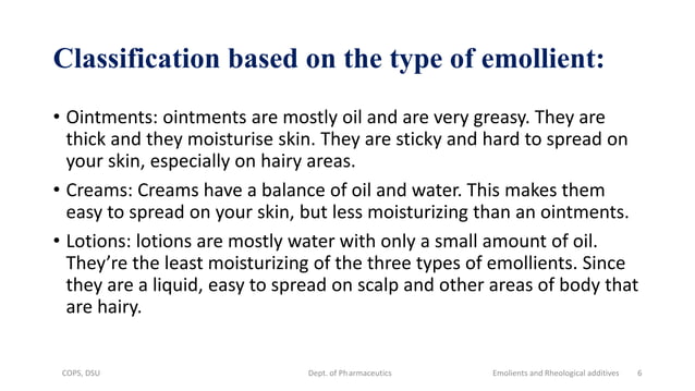 Emollients rheological additives classification and application | PPTX