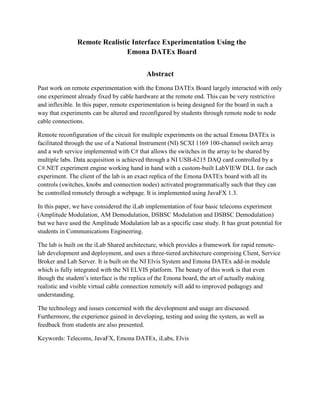 REMOTE REALISTIC INTERFACE EXPERIMENTATION USING THE EMONA DATEX BOARD | PDF