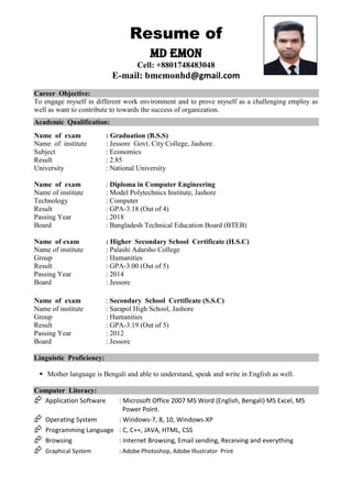 Emon cv nu.pdf | Technology & Computing