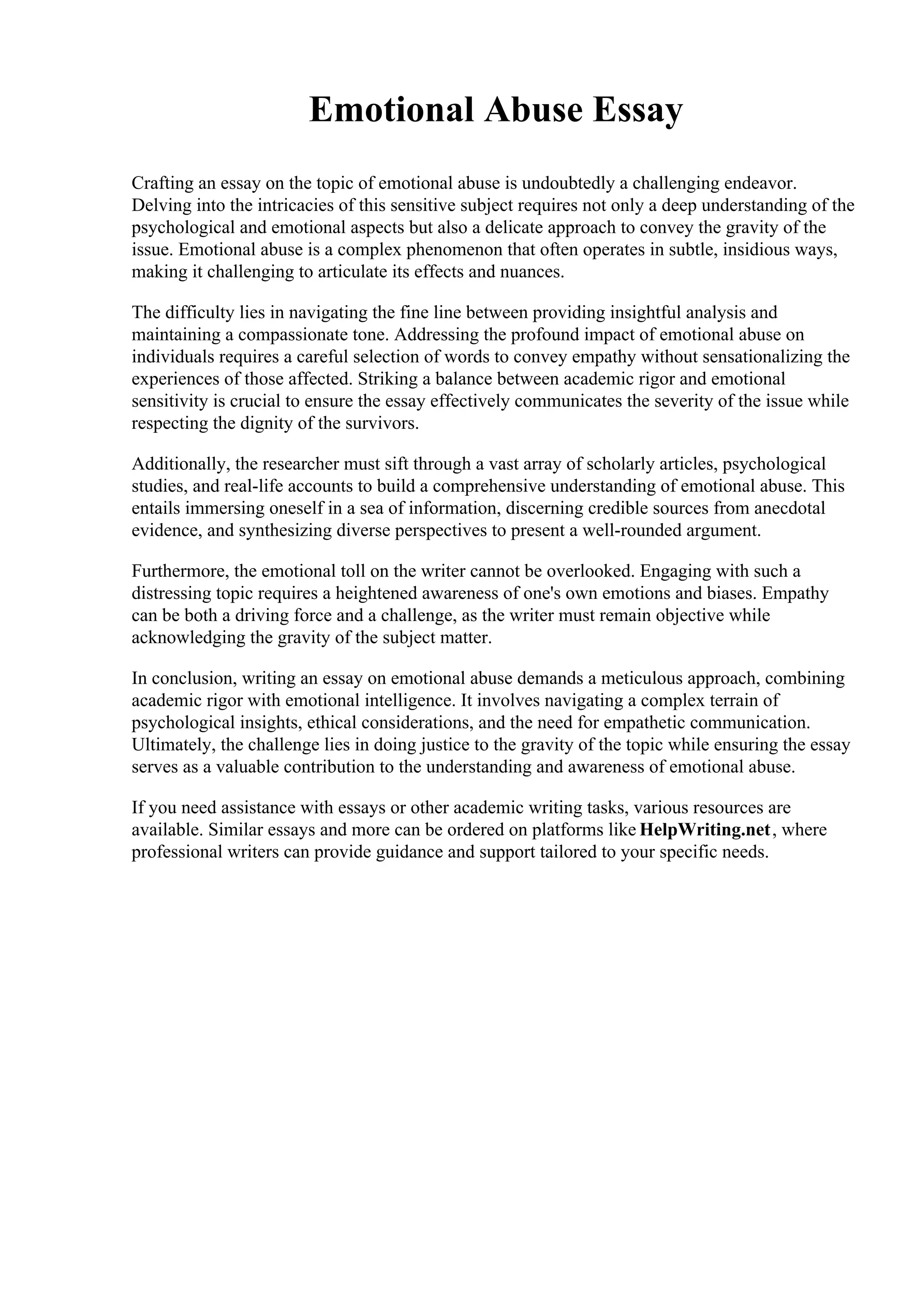 Emotional Abuse Essay. Soka University of America | PDF