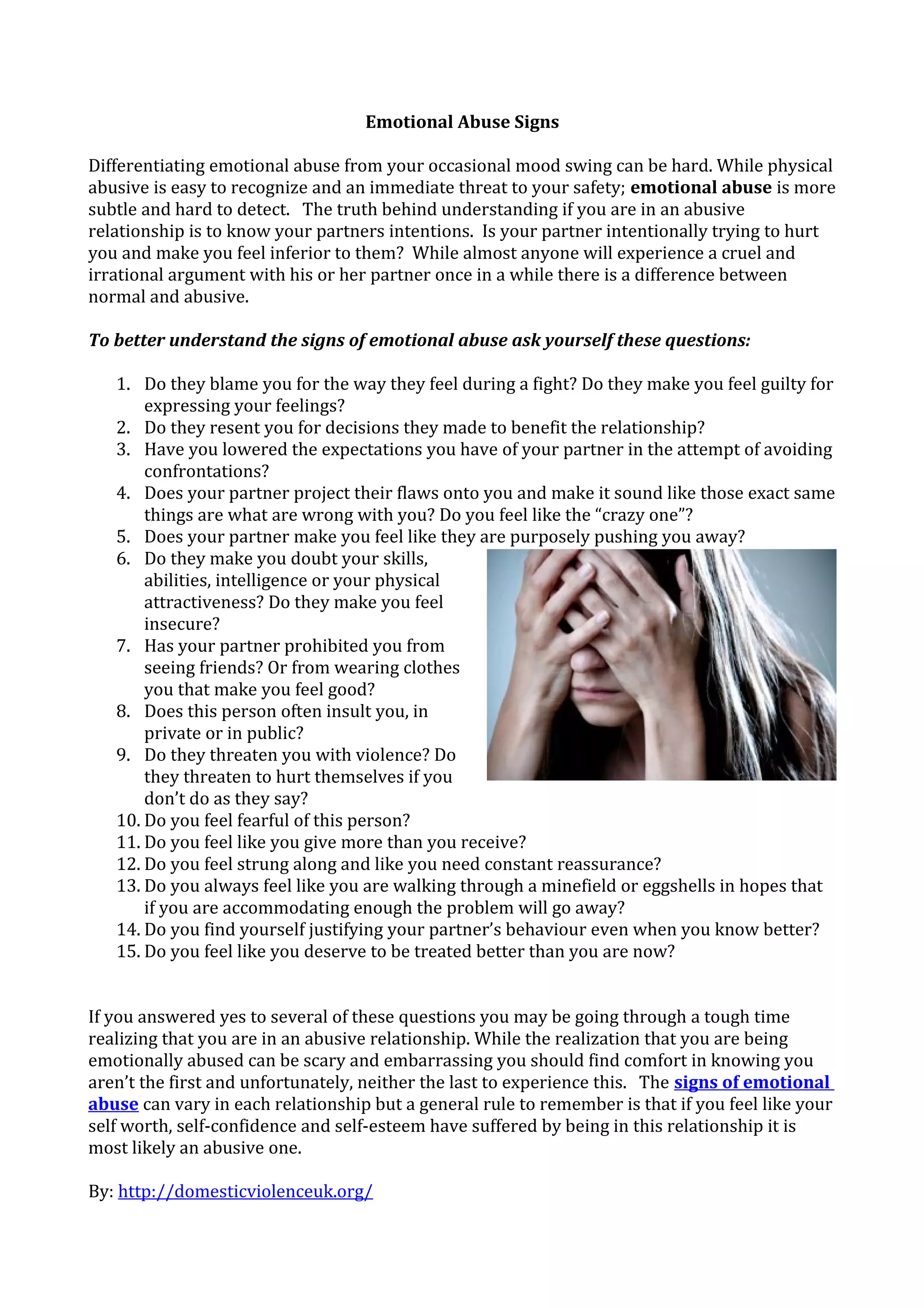 Emotional abuse signs | DOC | Debated Sensitive Social Issues ...