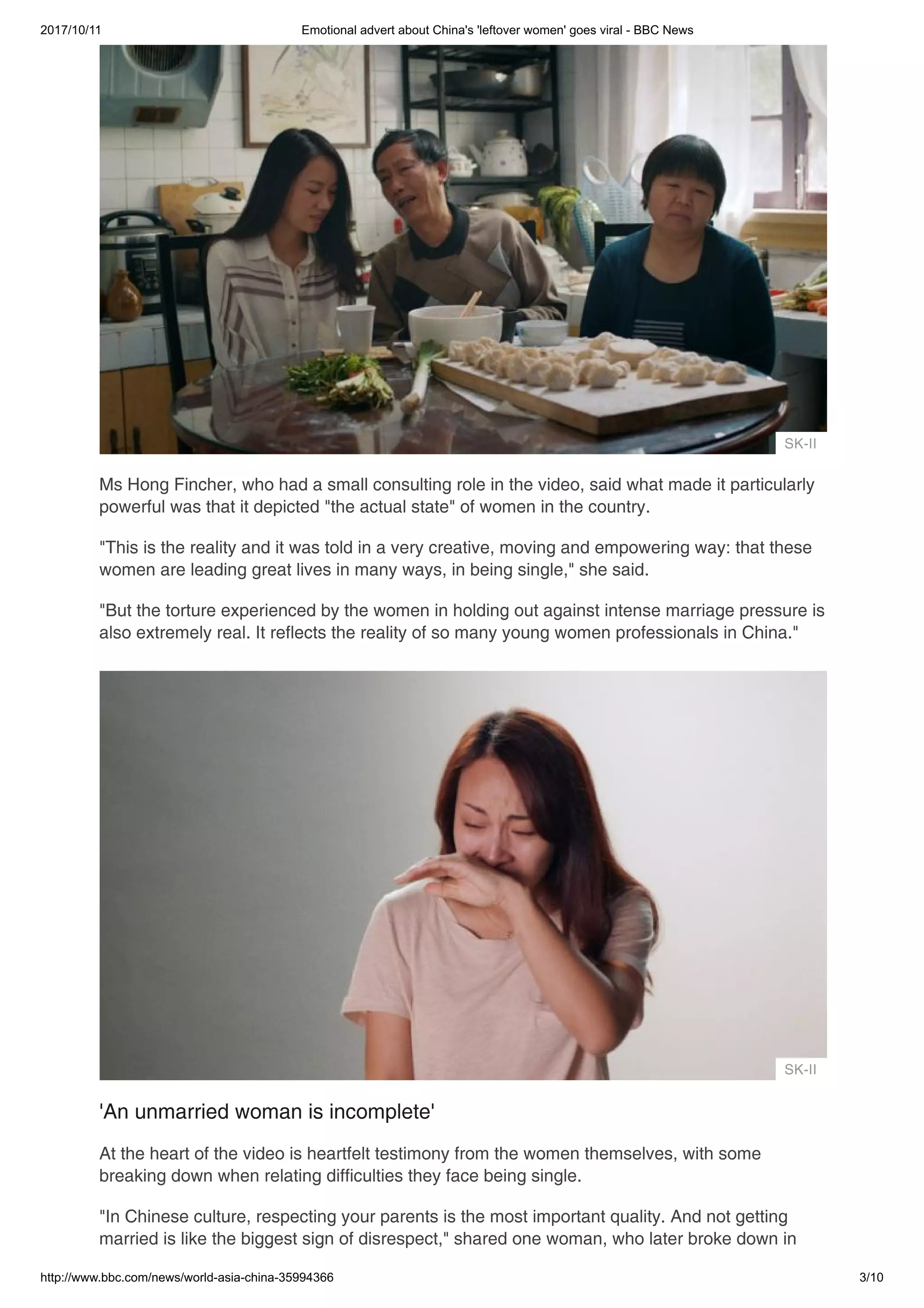 Emotional advert about china's 'leftover women' goes viral bbc news | PDF