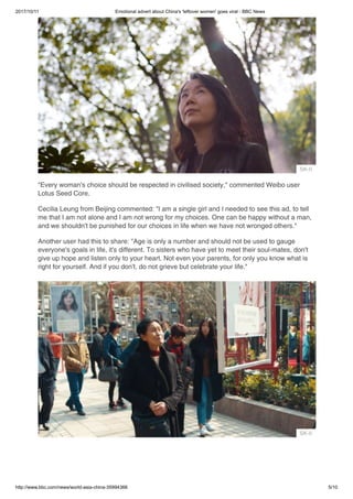 Emotional advert about china's 'leftover women' goes viral bbc news | PDF