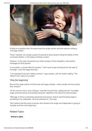 Emotional advert about china's 'leftover women' goes viral bbc news | PDF