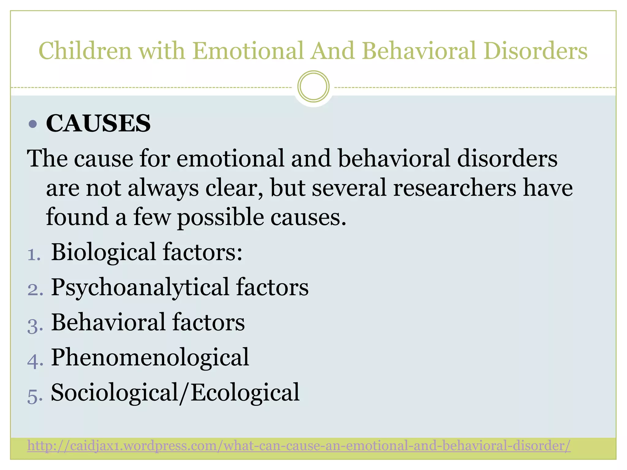children with emotional and behavioral disorders | PPTX | Mental Health ...