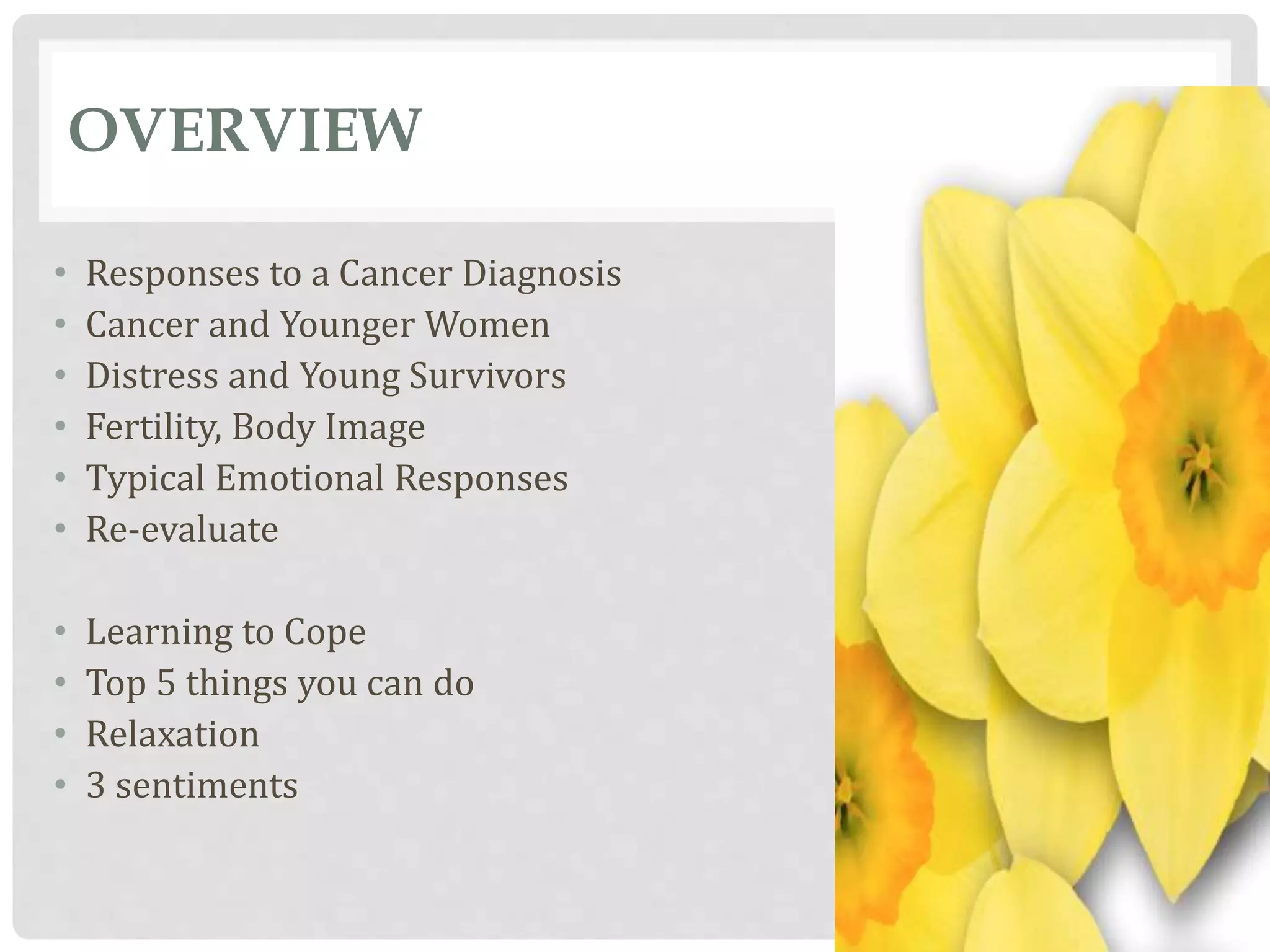 Emotional effects of a cancer diagnosis in younger women - Dee ...