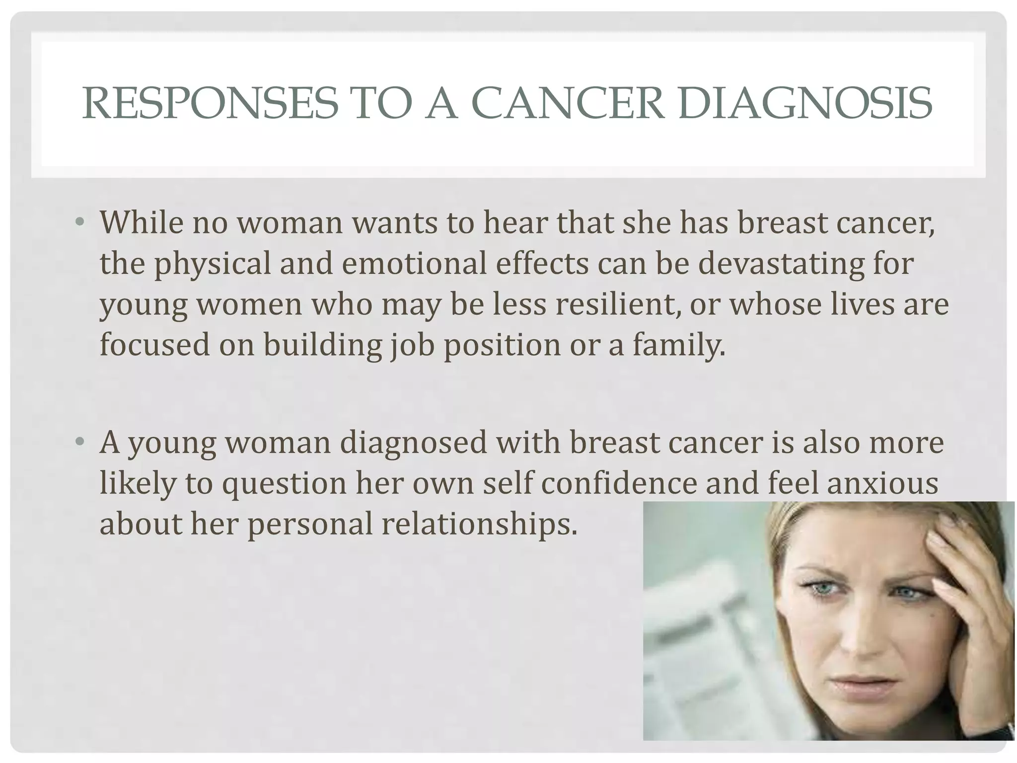 Emotional effects of a cancer diagnosis in younger women - Dee ...