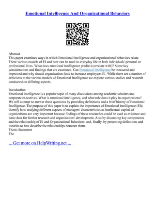 Emotional Intelligence And Interpersonal Intelligence | PDF