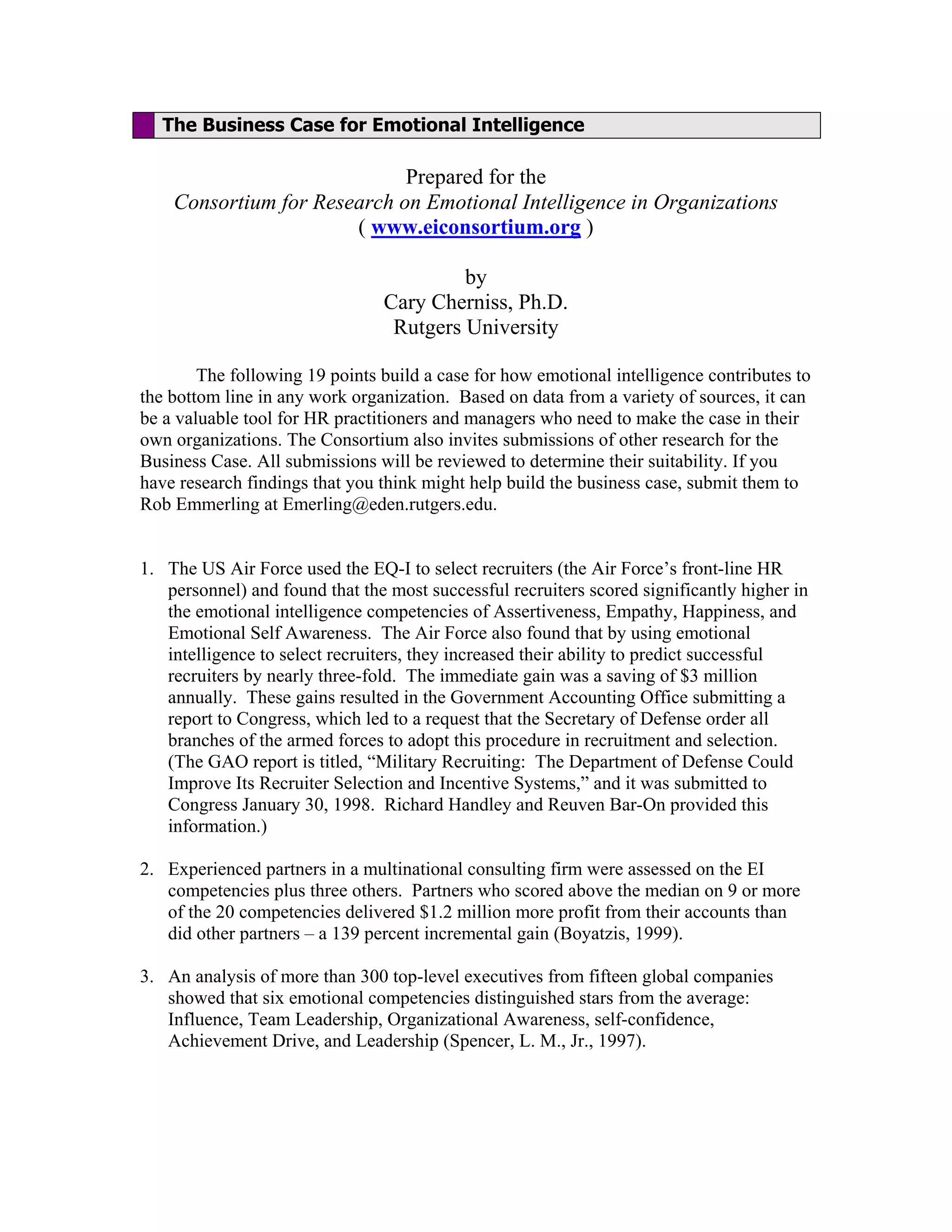 Emotional intelligence business case | PDF