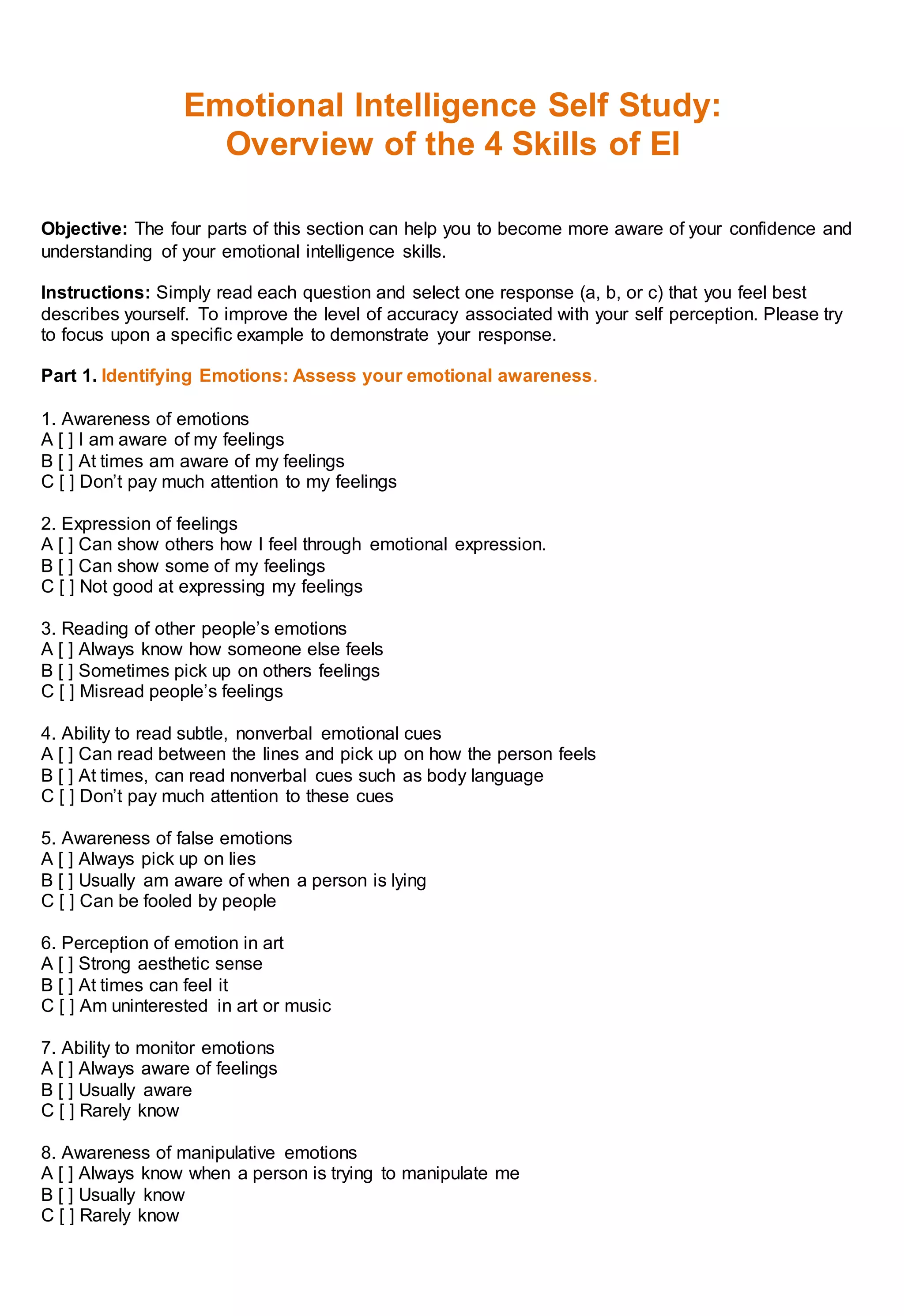 Emotional Intelligence (EI) Free Validated Self Test | DOC