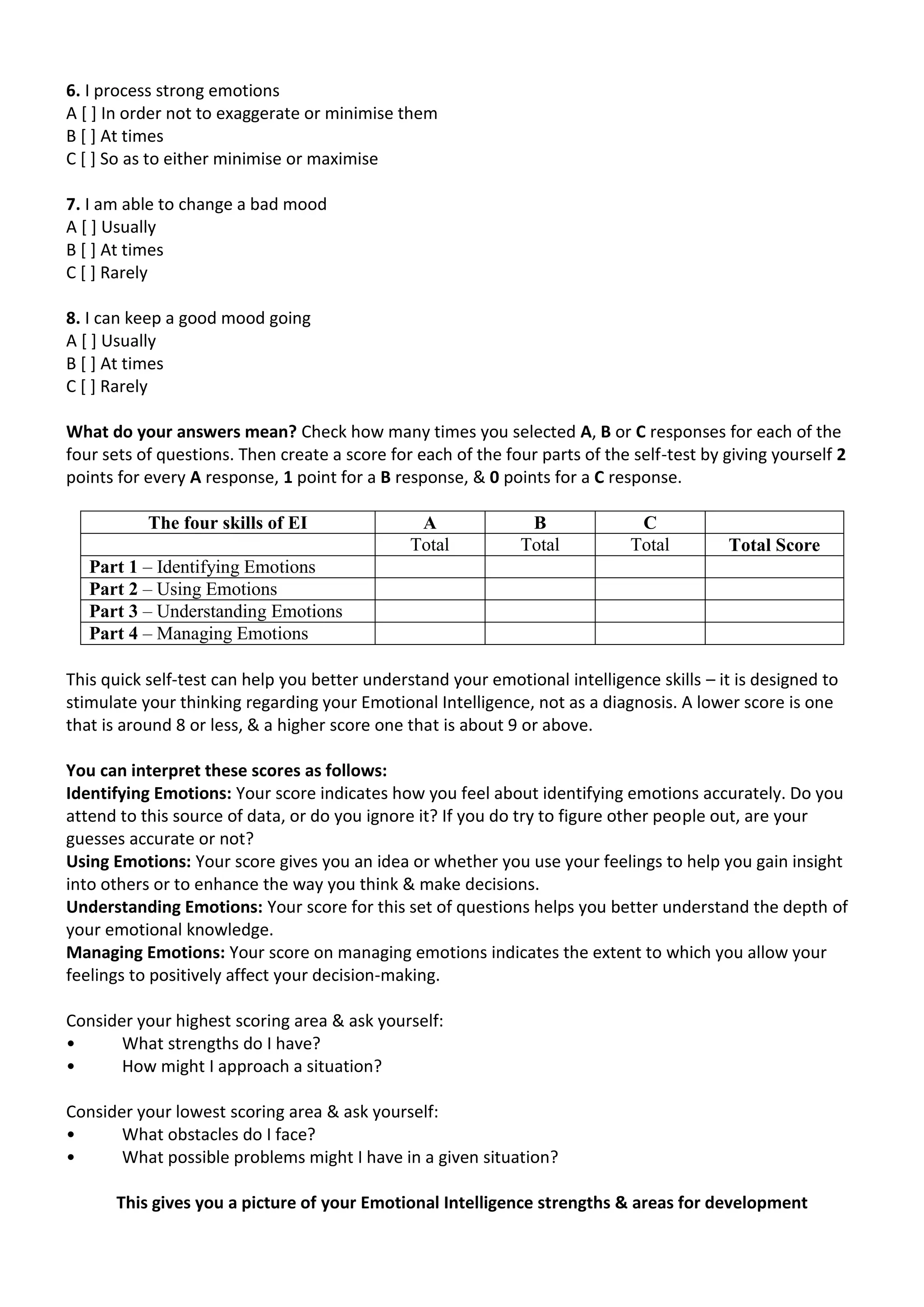 Emotional intelligence EI Self Test assessment - free insights for ...