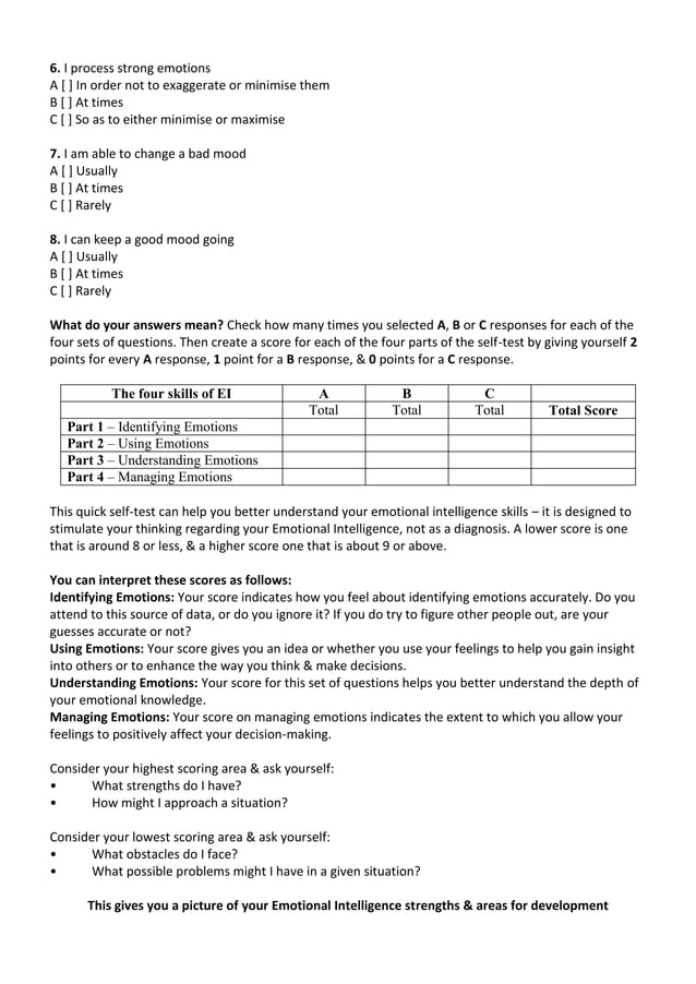 Emotional intelligence EI Self Test assessment - free insights for ...